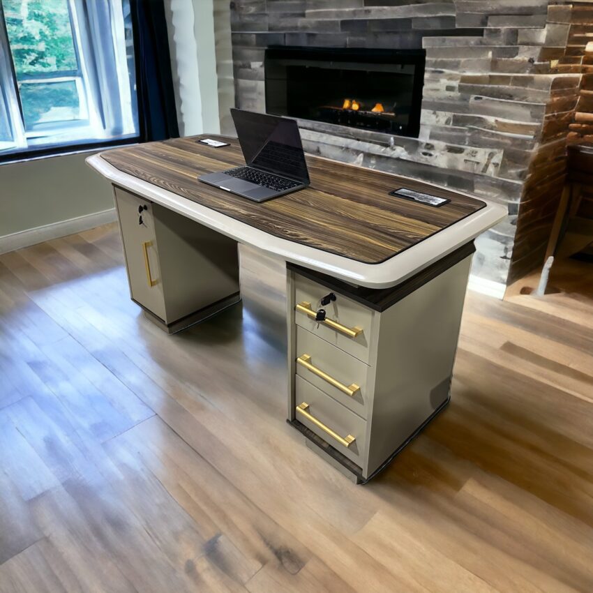 Office Desk In Grey Teak Finish With Socket & File Drawers 1.2M ...